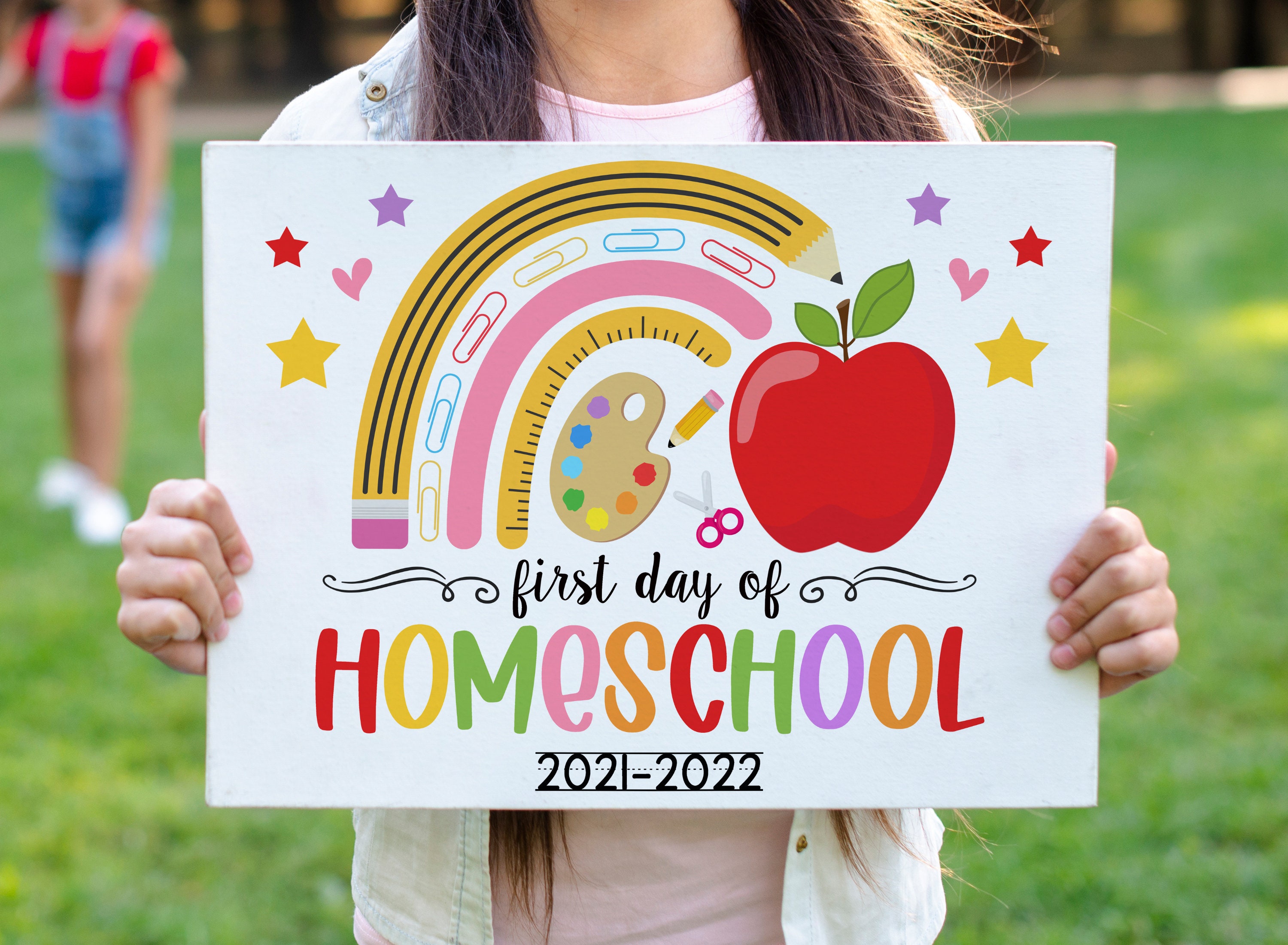 Rainbow First Day of Homeschool Sign Printable Girl Back to | Etsy