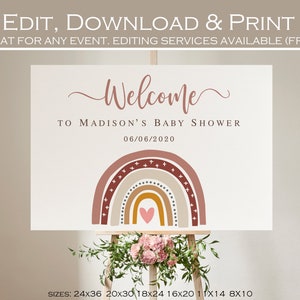 EDITABLE Boho Rainbow Baby Shower Welcome Sign Printable, Earth Tones ...