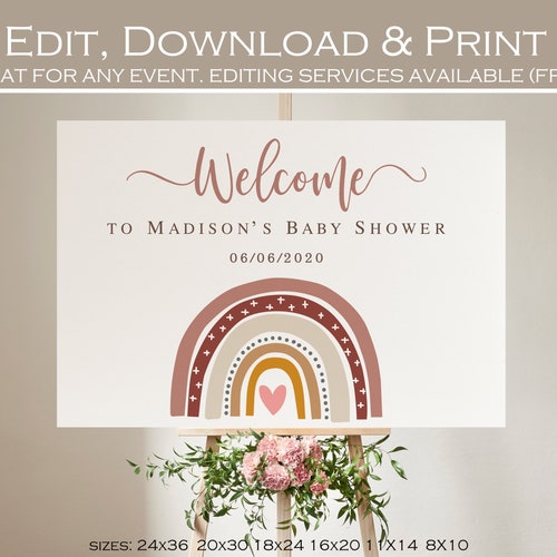 Rainbow Baby Shower Welcome Sign Printable Boho Rainbow - Etsy