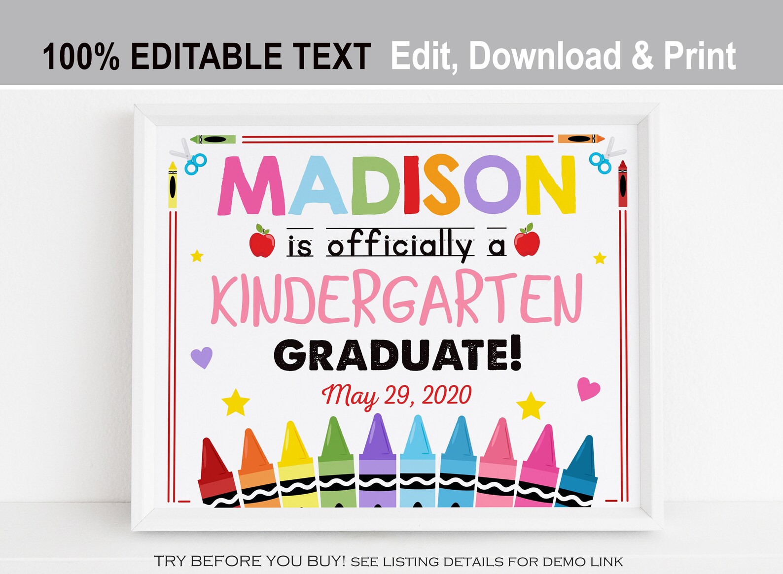 EDITABLE Kindergarten Graduation Diploma Personalized Girl | Etsy