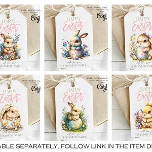 Happy Easter Bunny Gift Tag Printable Easter Basket Party Favors Rabbit ...