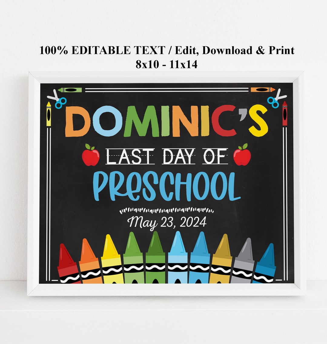 EDITABLE Boy Last Day of Preschool Sign Printable, Chalkboard Template ...