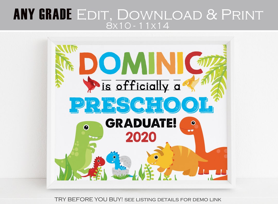 ANY GRADE Editable Dinosaur Preschool Graduation Diploma, Boy ...