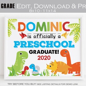ANY GRADE Editable Dinosaur Preschool Graduation Diploma, Boy ...