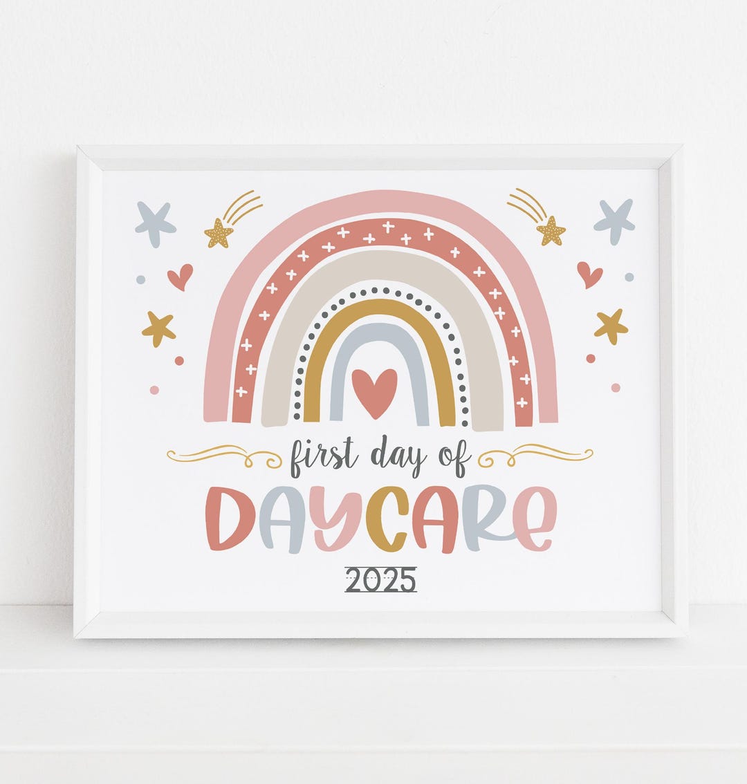 Boho Rainbow First Day of Daycare Sign Printable, Girl Back to School ...