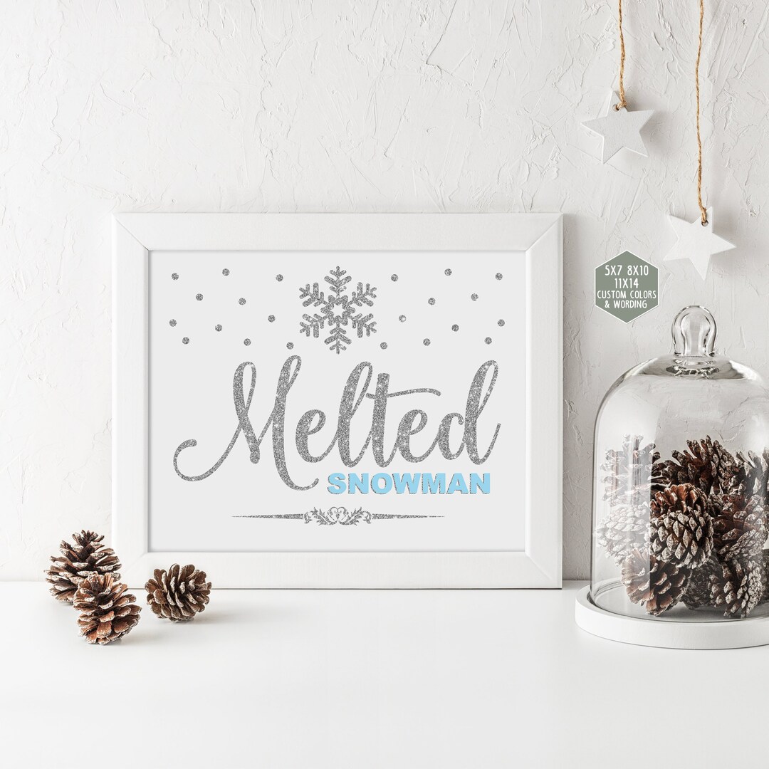 Melted Snowman Sign Printable, Winter Onederland Decorations, Blue and ...