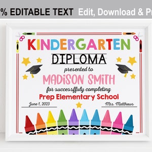 EDITABLE Kindergarten Diploma Printable, Personalized Girl Preschool ...
