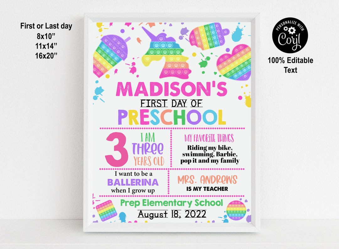 EDITABLE First or Last Day of School Sign Printable, Girl Back to ...