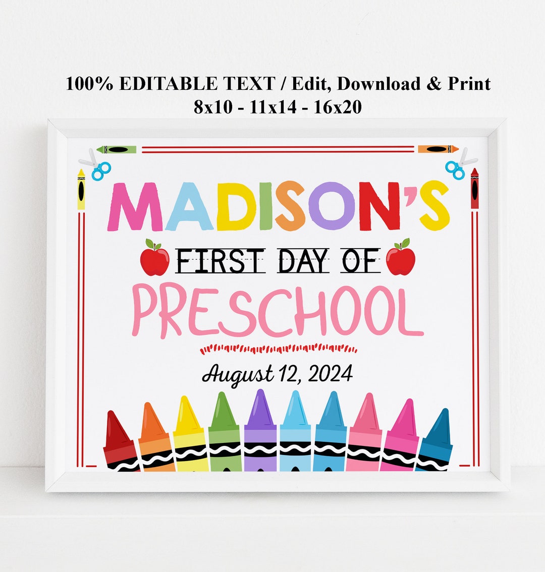 Editable First Day of School Printable Sign, Girl Back to School ...