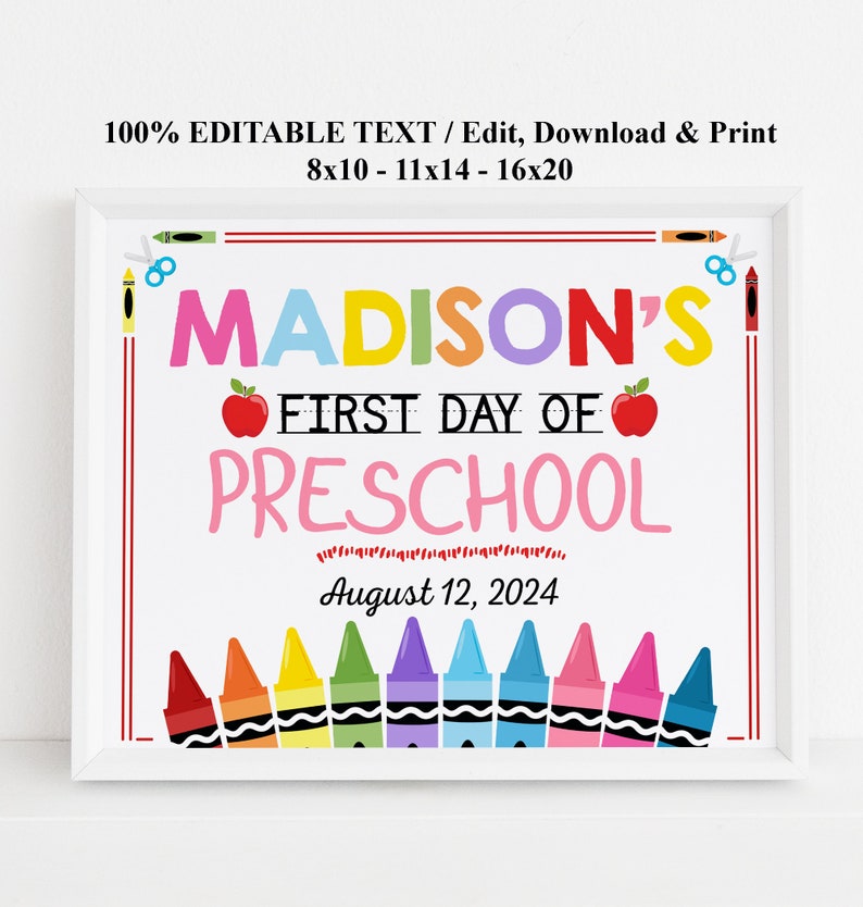 Editable First Day of School Printable Sign, Girl Back to School ...