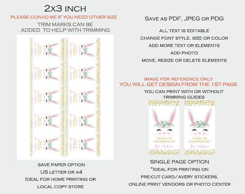 Bunny Thank You Tag, Some Bunny is One Party Favor Tags, Girl Baby ...