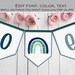 Editable Boho Blue Green Rainbow First Birthday High Chair Banner ...