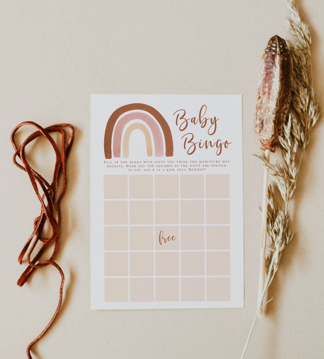 Boho Rainbow Baby Bingo Game Printable, Girl Baby Shower Activity ...