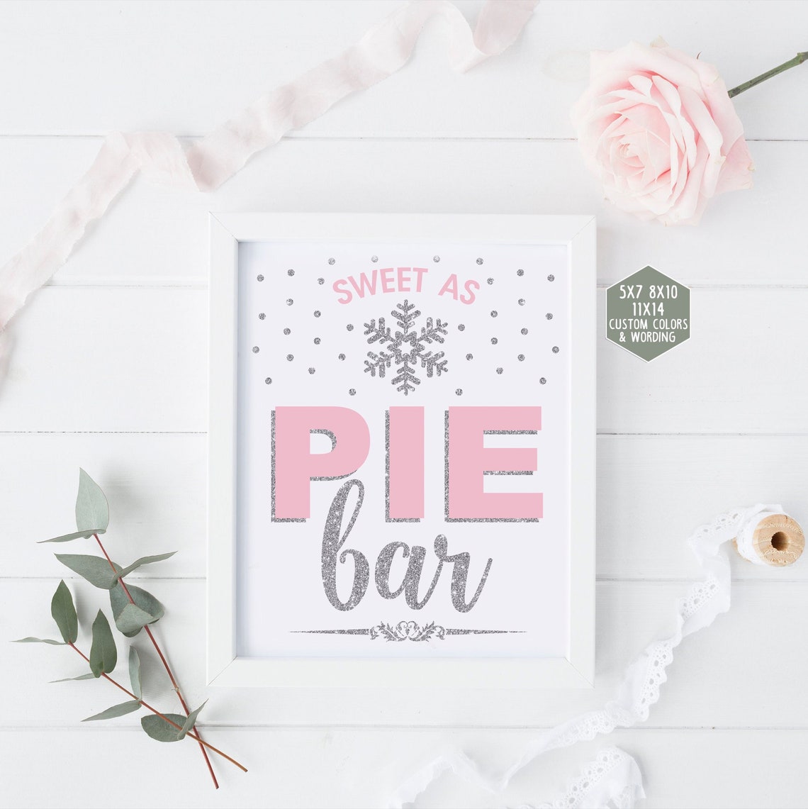 Pie Bar Sign Printable Winter Onederland Decorations Pink - Etsy
