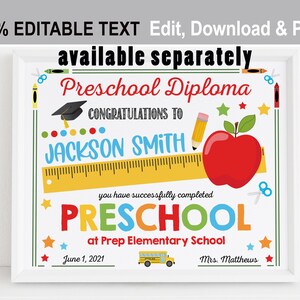 EDITABLE Preschool Graduation Diploma Printable Girl - Etsy