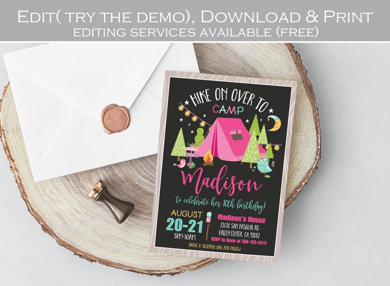 Editable Glamping Party Invitation Camp Out Birthday Invite - Etsy Canada