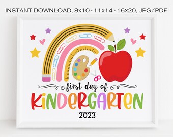 Boho Rainbow First Day of School Sign Printable Girl Back to - Etsy