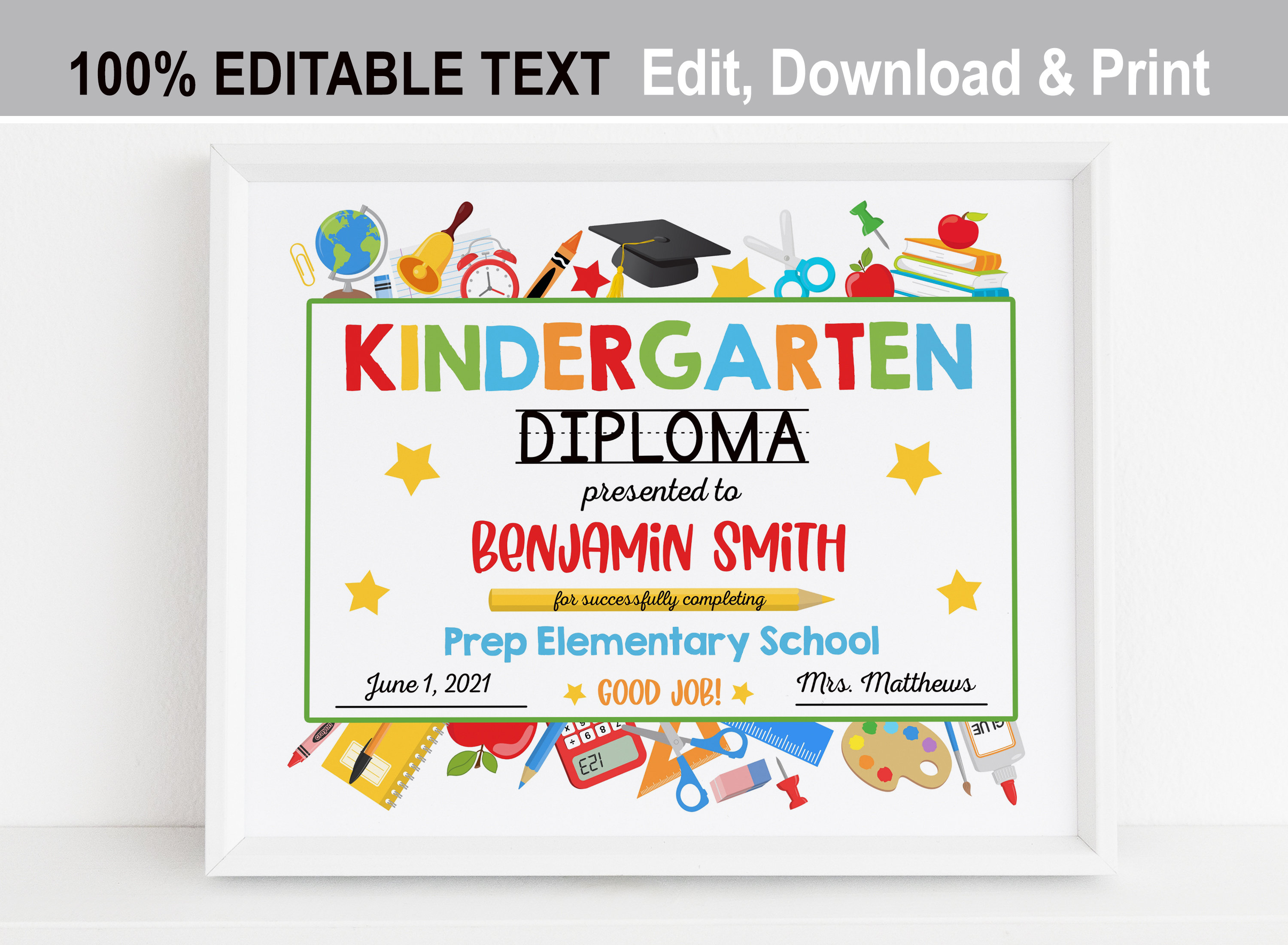 EDITABLE Kindergarten Graduation Diploma Printable Kids - Etsy