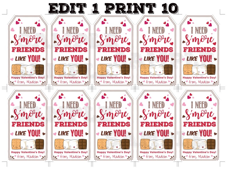 S'mores Valentine's Day Gift Tag Printable, I Need S'more Friends Like ...
