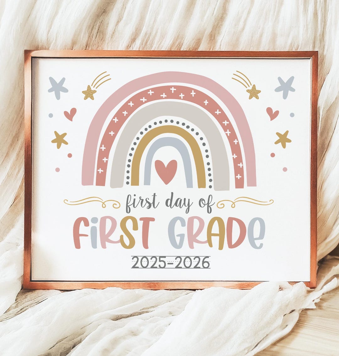 Boho Rainbow First Day of 1st Grade Sign Printable, Girl Back to School ...