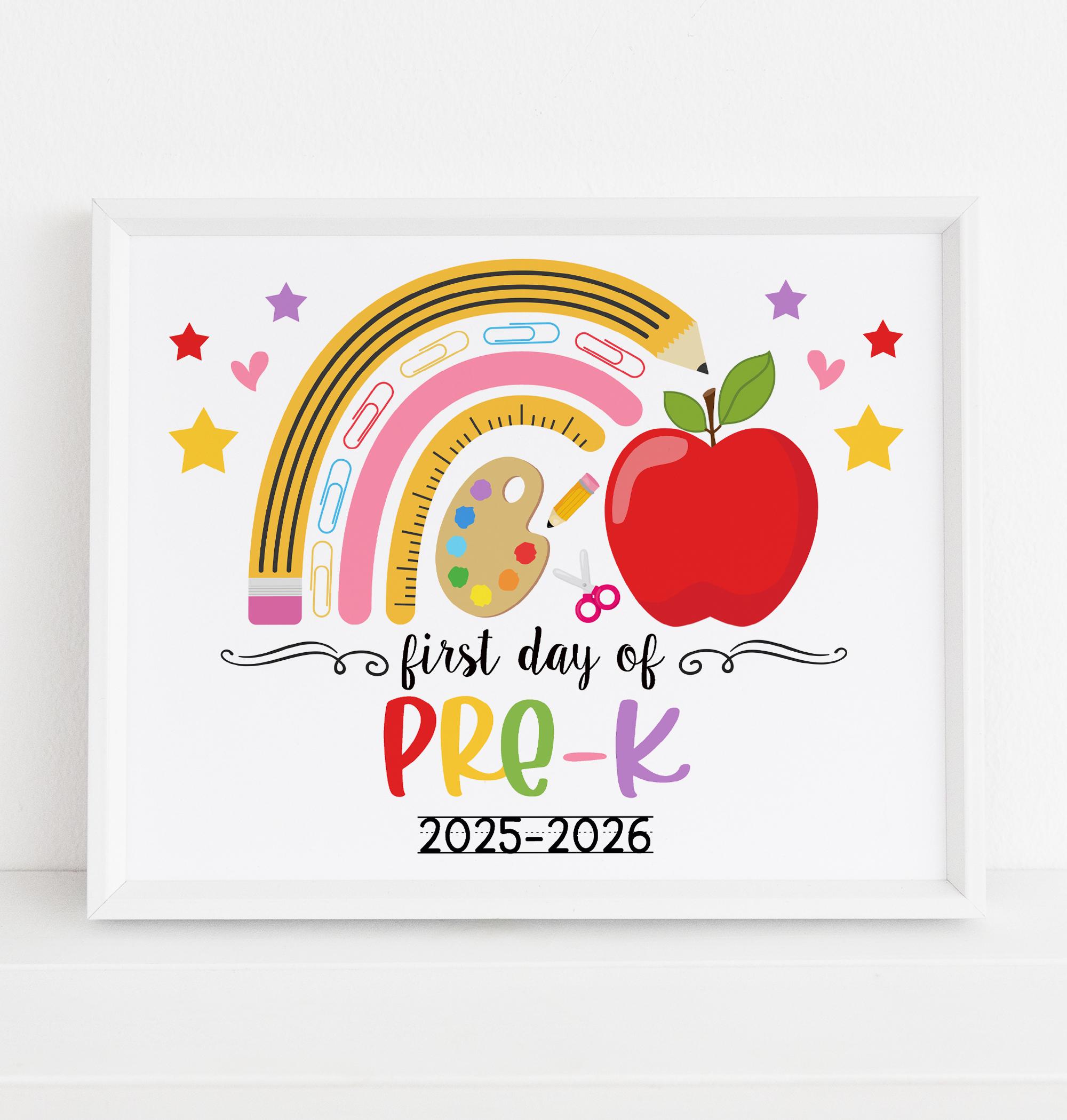 Rainbow First Day of Pre-k Sign Printable, Girl Back to School Poster ...