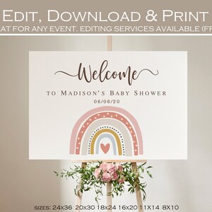 Rainbow Baby Shower Welcome Sign Printable, Boho Rainbow Birthday Party ...