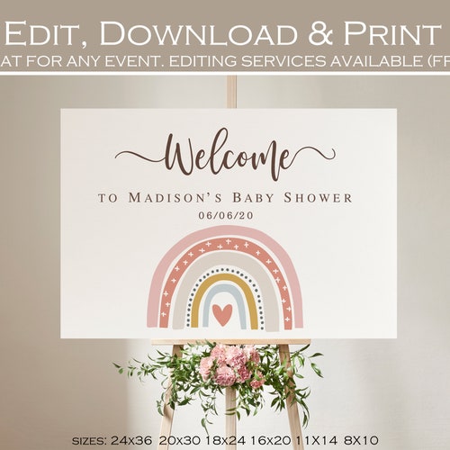 Rainbow Baby Shower Welcome Sign Printable Boho Rainbow - Etsy