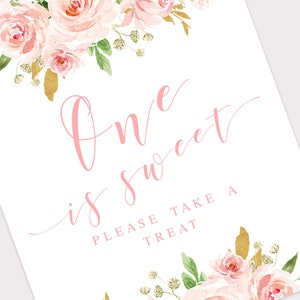 One is Sweet, Please Take a Treat Sign Printable, Blush Pink Floral ...