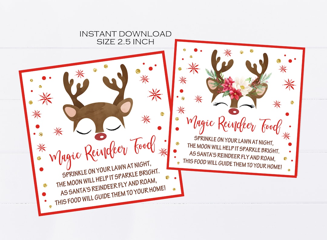 Magic Reindeer Food Tags Printable, Christmas Party Favors, Reindeer ...