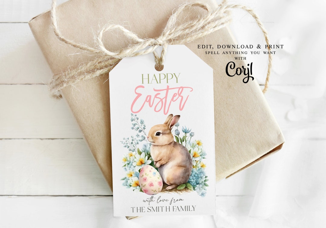 Happy Easter Bunny Gift Tag Printable Easter Basket Party Favors Rabbit ...