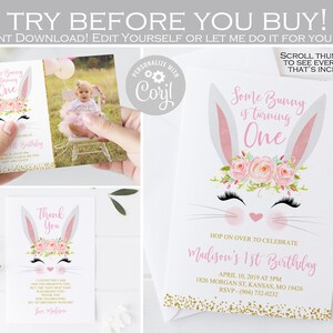 Bunny First Birthday Milestone Poster, Some Bunny is One, Spring Floral ...