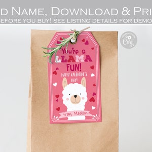 Llama Valentine's Day Tag Printable, Llama Valentines Tag, Classroom ...
