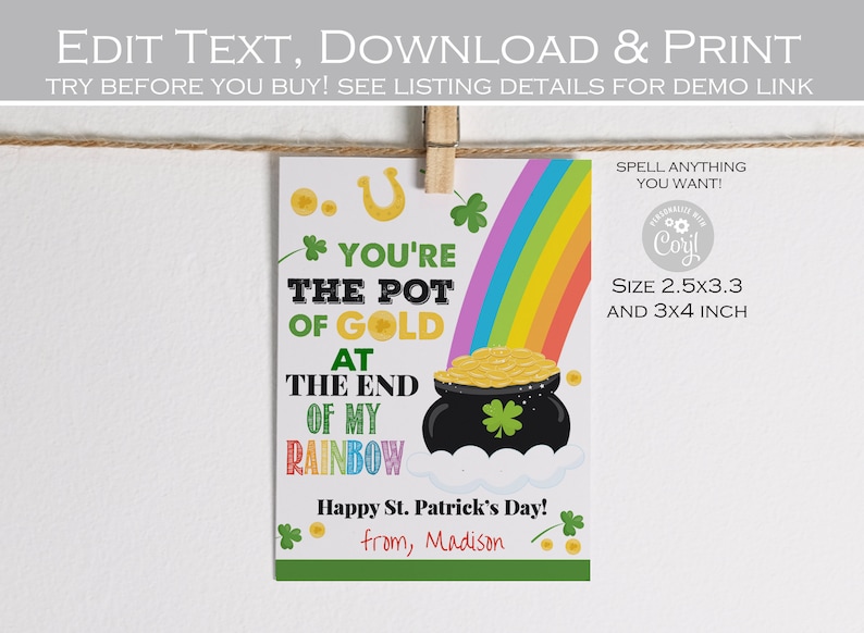 You're the Pot of Gold at the End of My Rainbow, St. Patrick's Day Tag ...