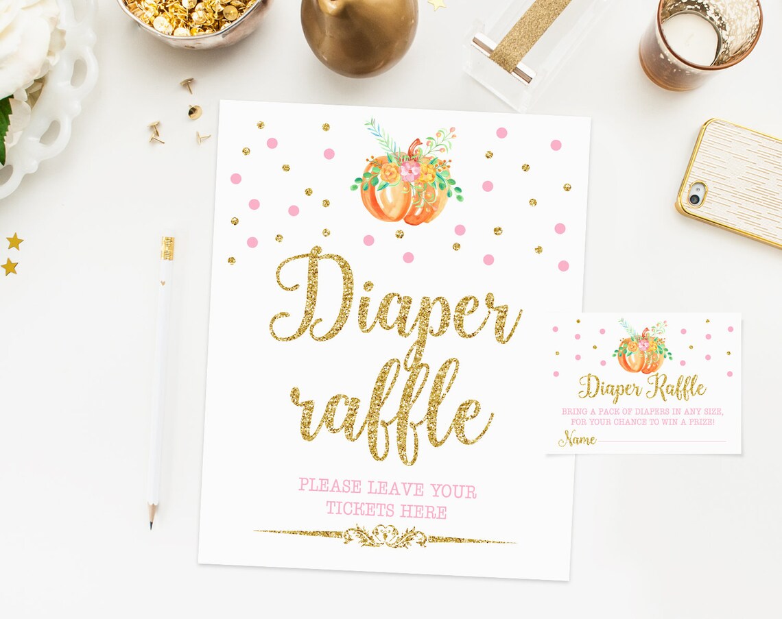 Pumpkin Diaper Raffle Sign and Tickets Orange Pink and Gold | Etsy