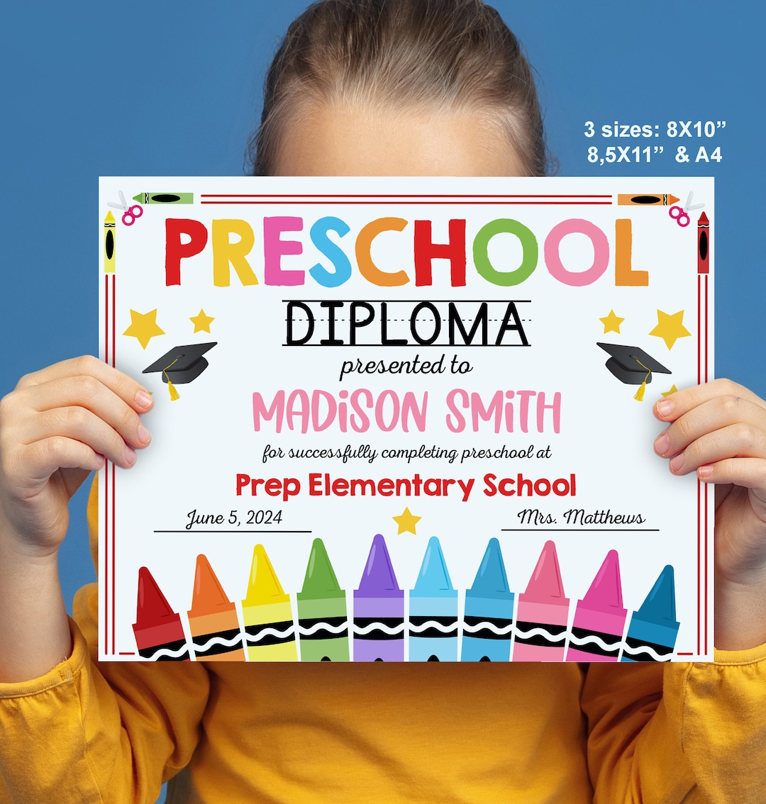 EDITABLE Preschool Diploma Printable, Girl Personalized Preschool ...