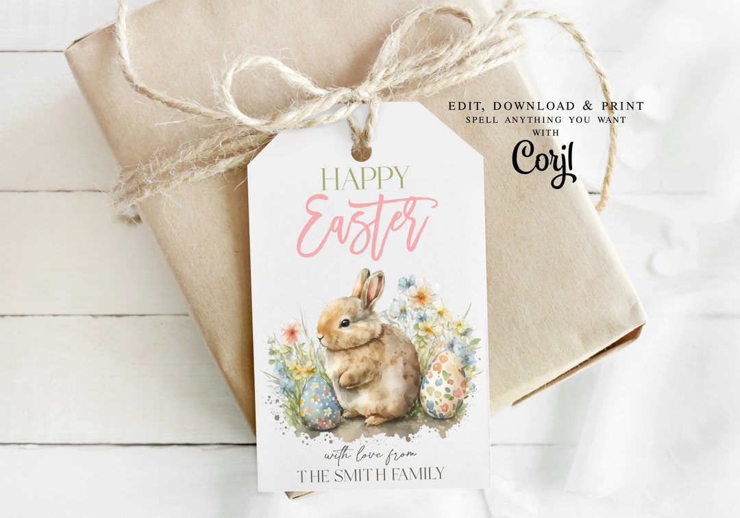 Easter Bunny Gift Tag Printable, Easter Basket Party Favor Tags, Modern ...
