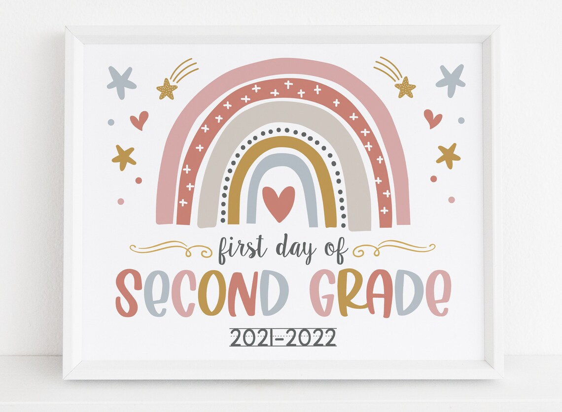 Boho Rainbow First Day of 2nd grade Sign Printable Girl Back | Etsy