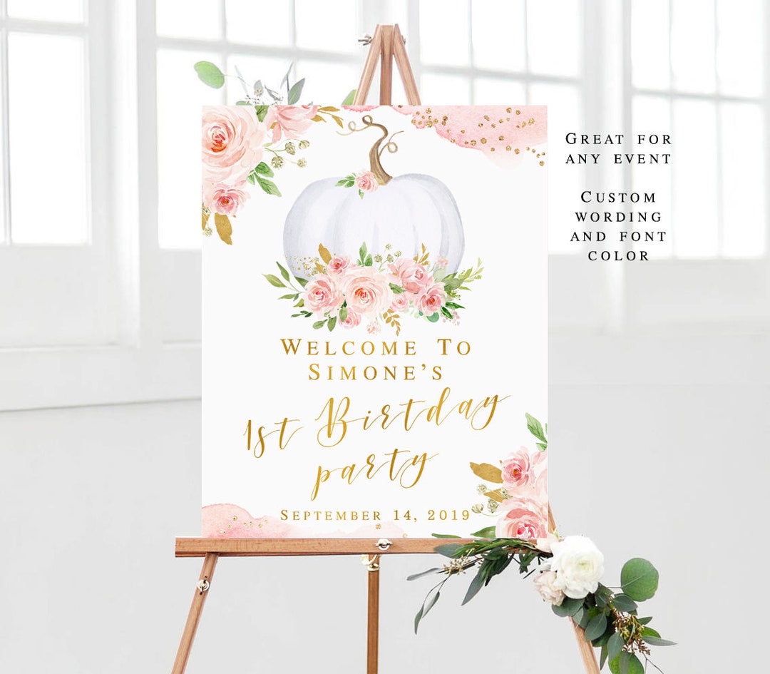 Pumpkin Welcome Sign Printable, Pumpkin First Birthday Party Girl ...