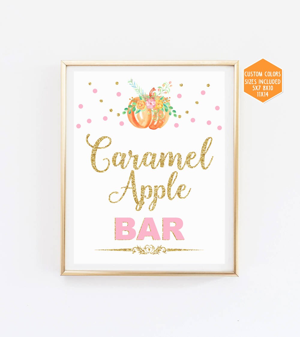 Caramel Apple Bar Sign Printable, Fall Bridal Shower, Pink and Gold ...