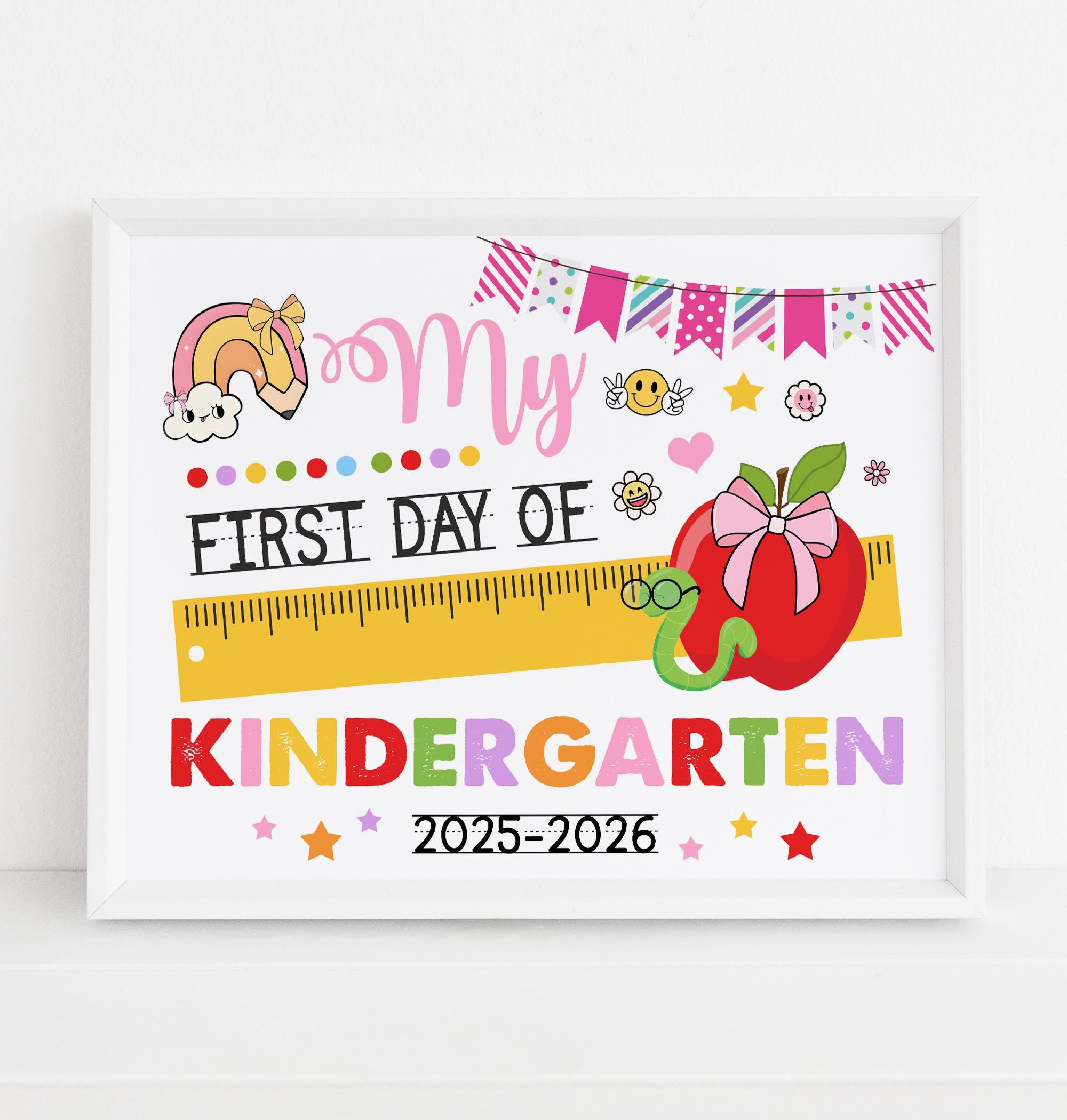 First Day of Kindergarten Sign Printable, Girls Back to School Photo ...