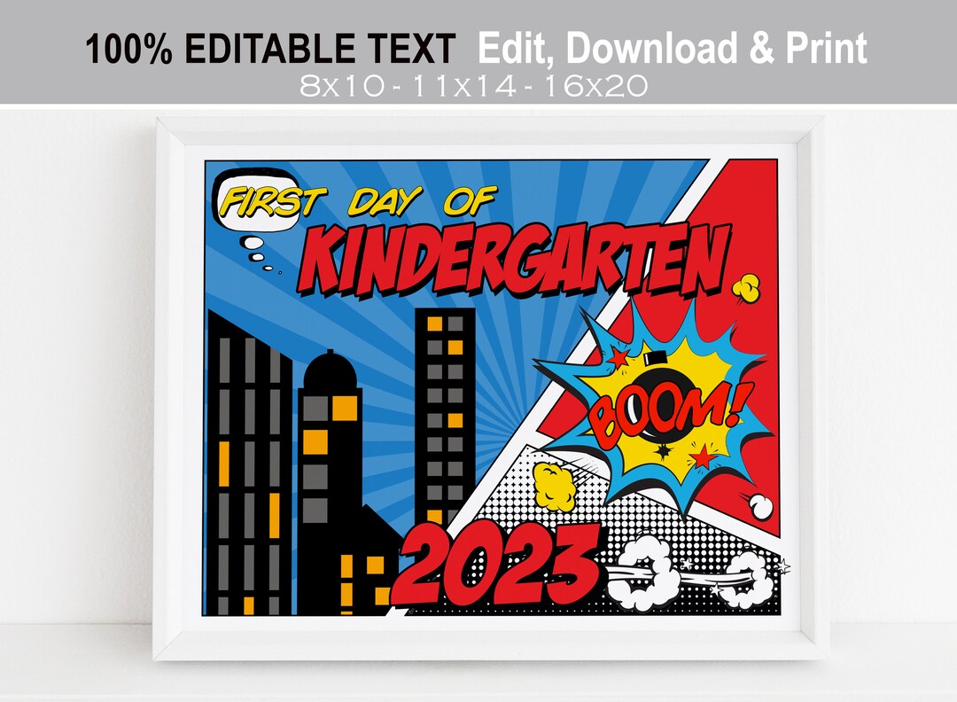 EDITABLE Superhero Comic Book First Day of School Sign Printable, Boy ...