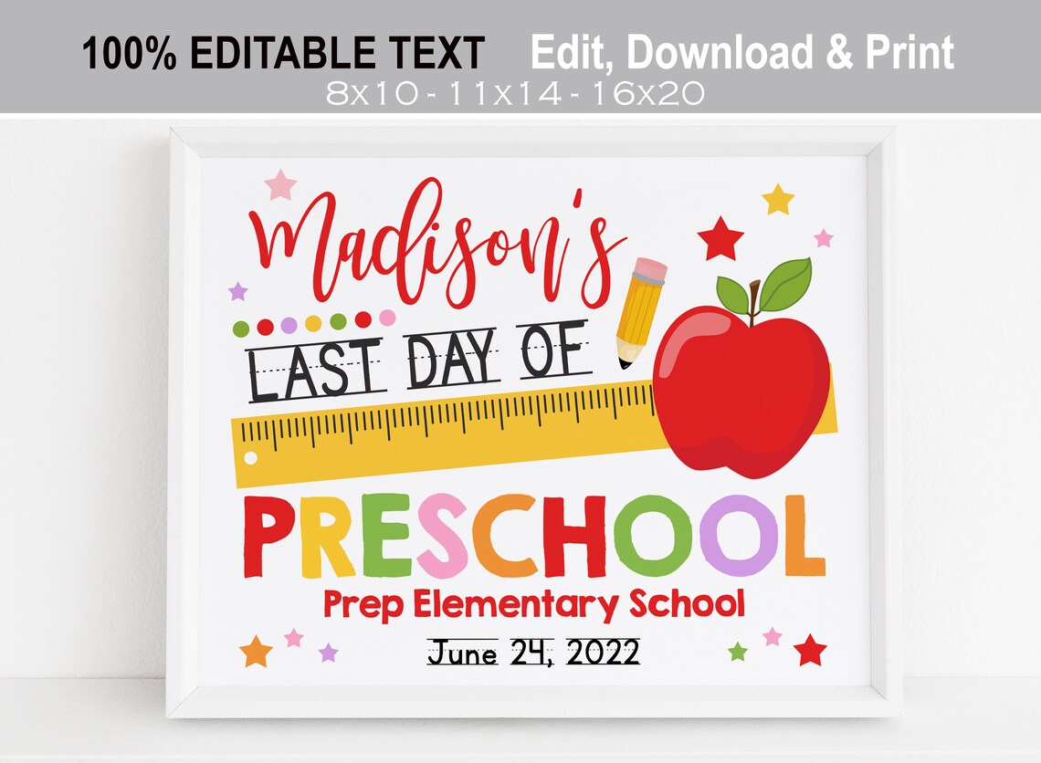 EDITABLE Girl Last Day of School Printable Sign End of - Etsy