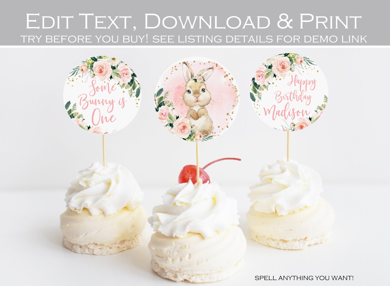 Bunny First Birthday Milestone Poster, Some Bunny is One, Spring Floral ...