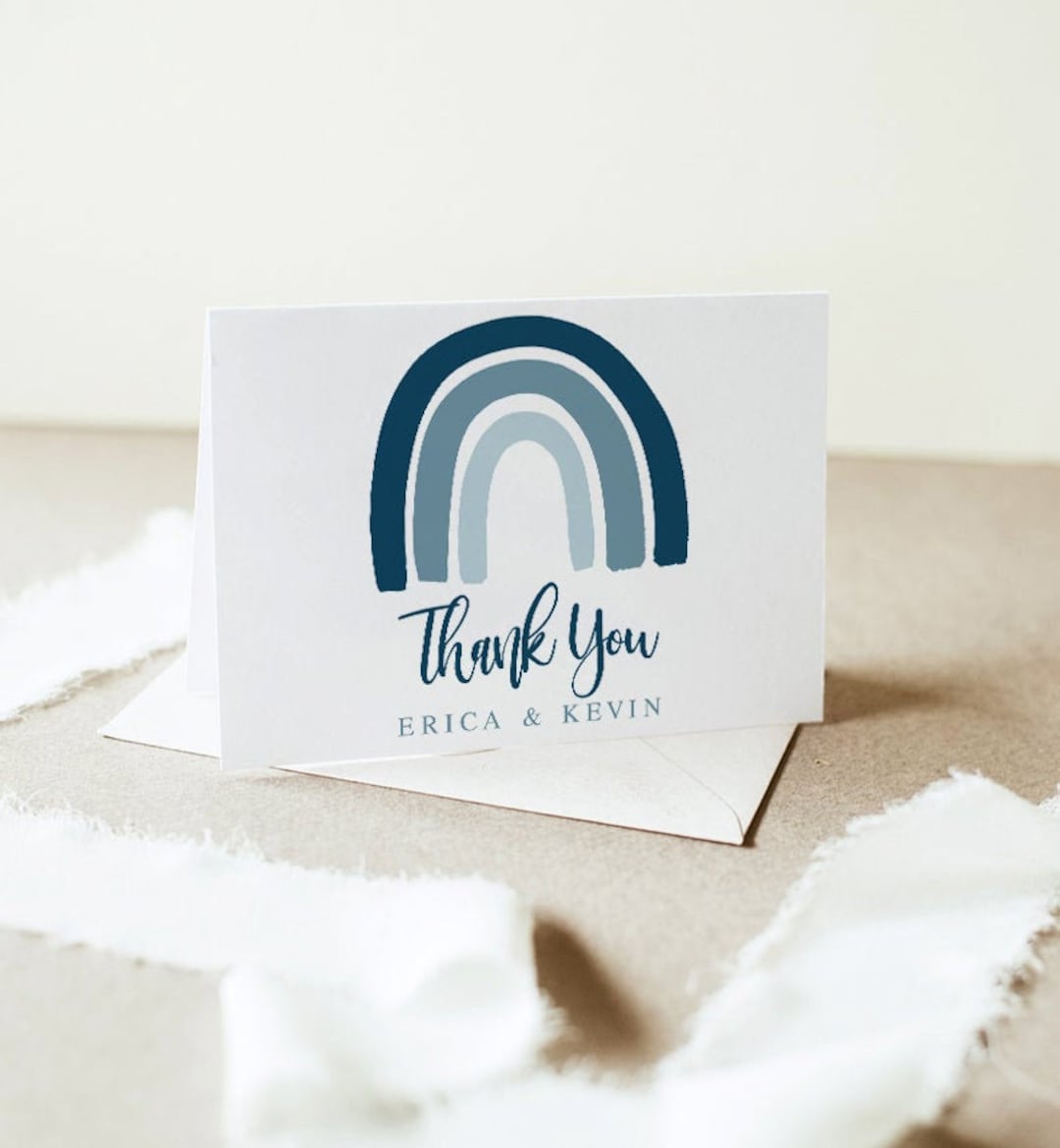 EDITABLE Boho Rainbow Thank You Card Printable, Boy Baby Shower Flat ...