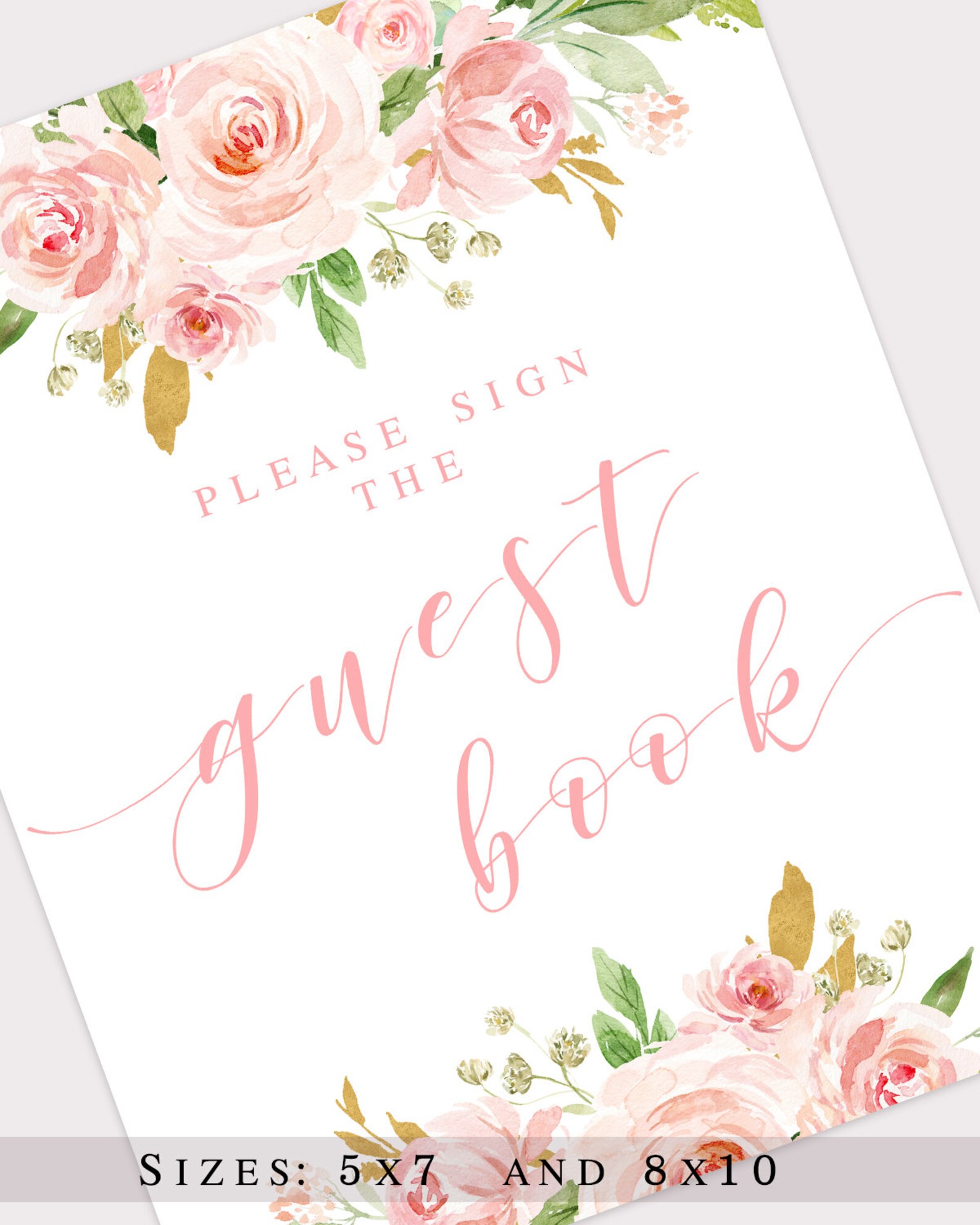 Please sign the Guest Book Sign Printable Blush Pink Floral | Etsy
