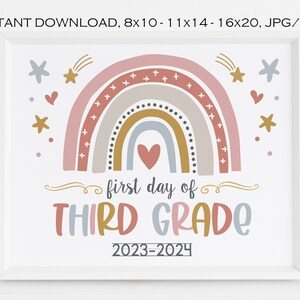 Boho Rainbow First Day of 3rd Grade Sign Printable Girl Back - Etsy