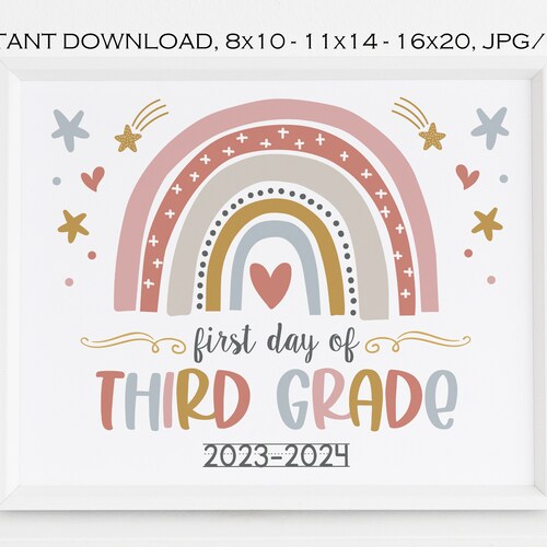 First Day of Third Grade School Sign Back to School - Etsy