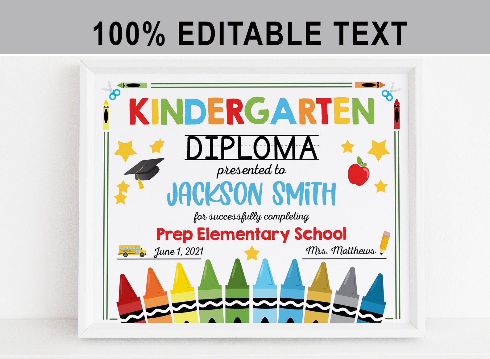 ANY GRADE EDITABLE Kindergarten Diploma Printable - Etsy