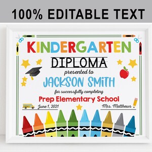 ANY GRADE EDITABLE Kindergarten Diploma Printable - Etsy