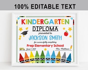 EDITABLE Kindergarten Graduation Diploma Printable | Etsy Canada